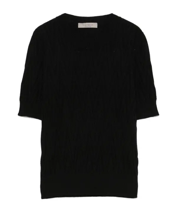 D.exterior Chevron-knit Short-sleeve Sweater