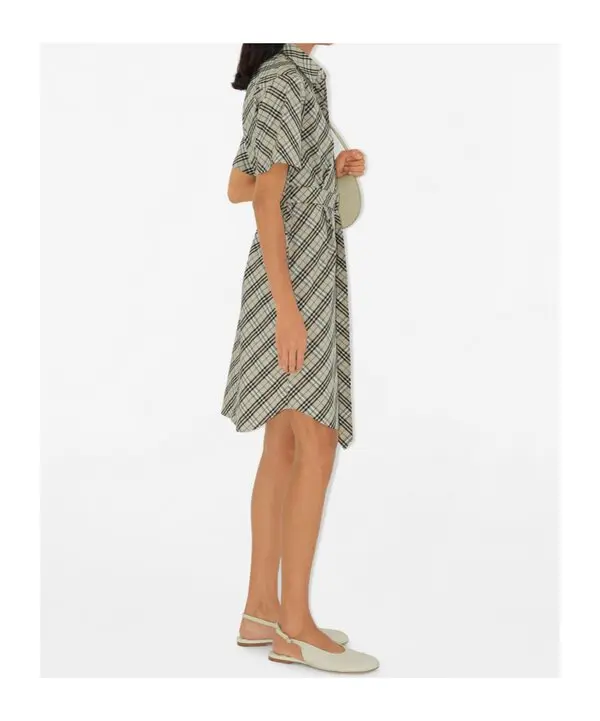 Burberry Checked Belted Shirt Mini Dress - Gray