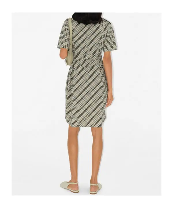Burberry Checked Belted Shirt Mini Dress - Gray