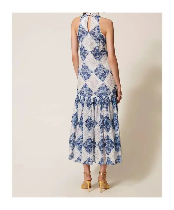 TWINSET Floral Print Long Ramie Dress