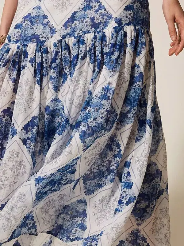 TWINSET Floral Print Long Ramie Dress