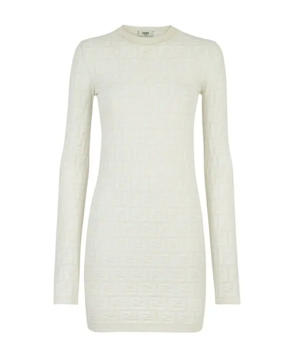 Fendi All-over Ff Embossed Crewneck Mini Dress - White