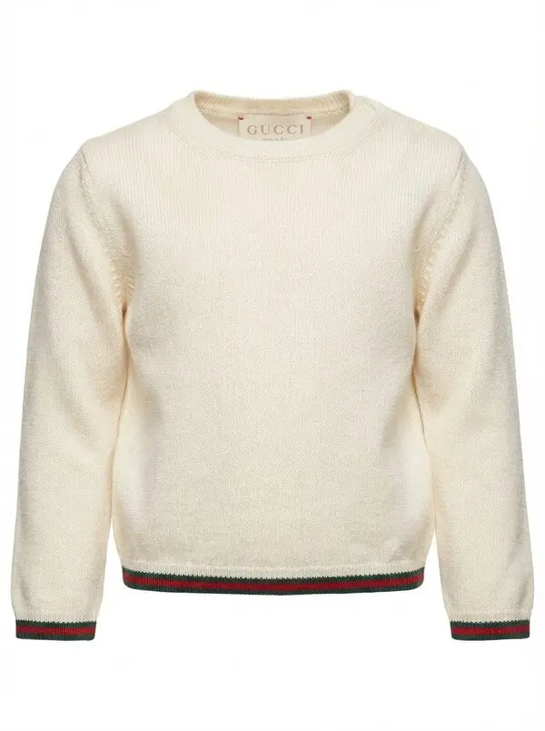 Gucci Baby Wool Sweater With Web Trim - White