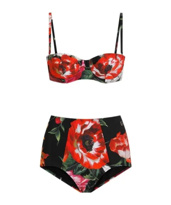 Dolce & Gabbana Floral Printed Two-piece Swimsuit - Red
