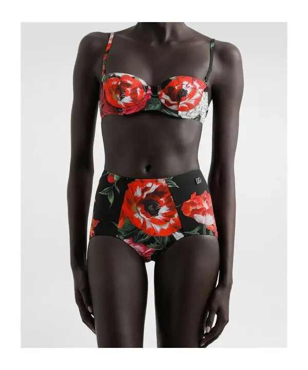 Dolce & Gabbana Floral Printed Two-piece Swimsuit - Red
