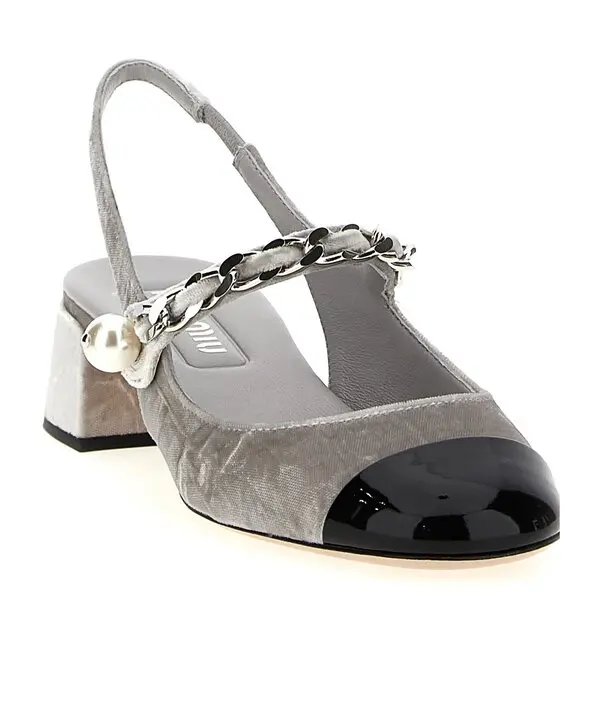 Miu Miu Two-tone Velvet Slingback Pumps - Silver
