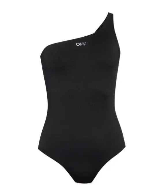 Off-White Logo Embroidered High-cut One-shoulder Swimsuit - Black