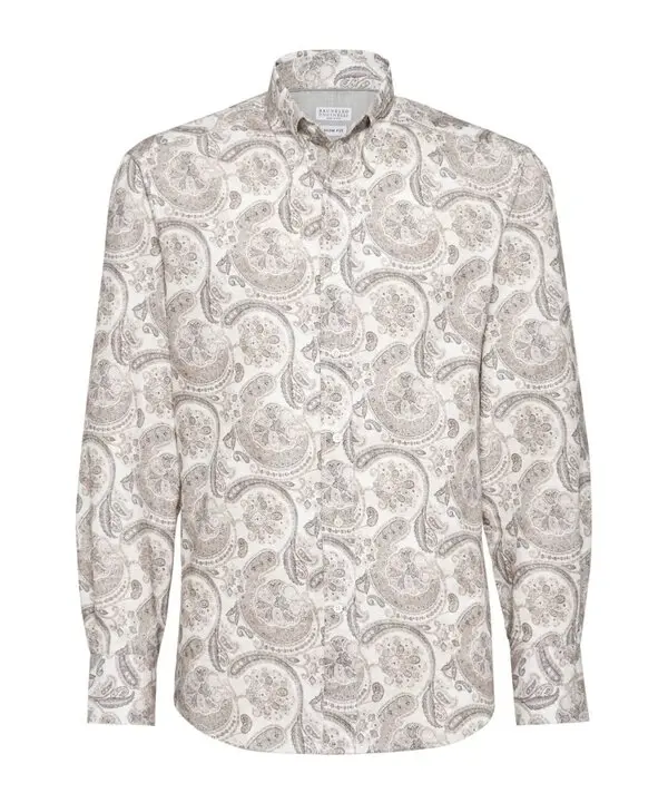 Brunello Cucinelli Paisley Printed Long Sleeved Shirt - Brown