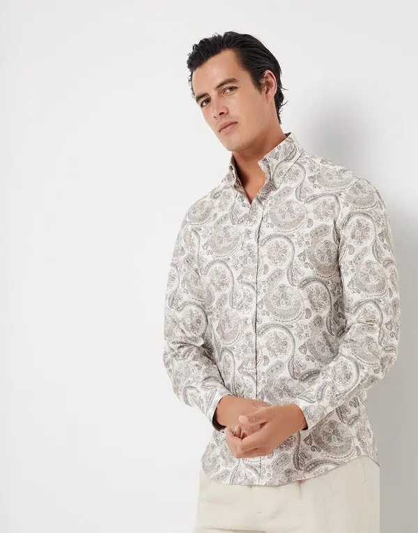 Brunello Cucinelli Paisley Printed Long Sleeved Shirt - Brown