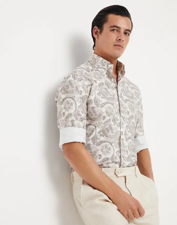 Brunello Cucinelli Paisley Printed Long Sleeved Shirt - Brown