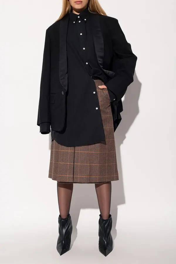 Balenciaga Houndstooth Box Pleat Skirt