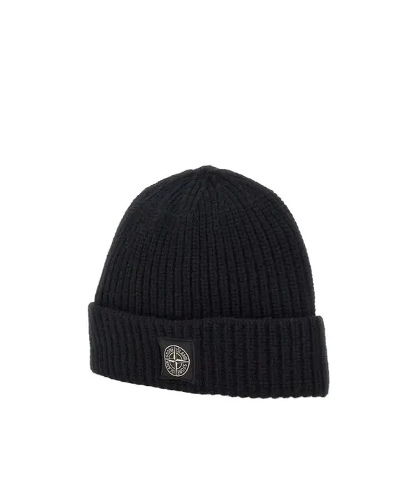 Stone Island Logo Patch Beanie Hat - Black