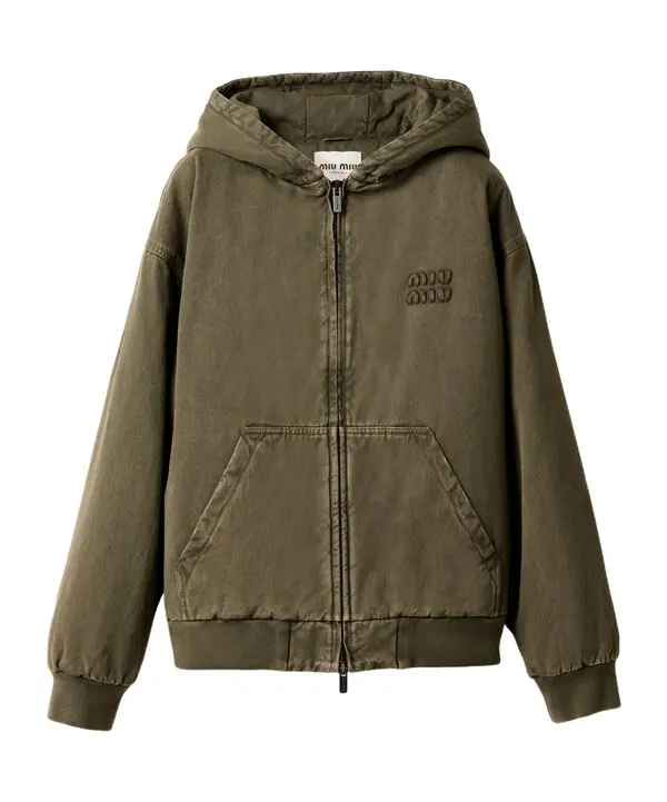 Miu Miu Logo Detailed Zip-up Hoodie