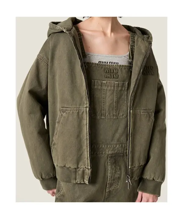 Miu Miu Logo Detailed Zip-up Hoodie
