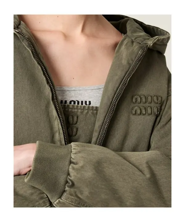 Miu Miu Logo Detailed Zip-up Hoodie