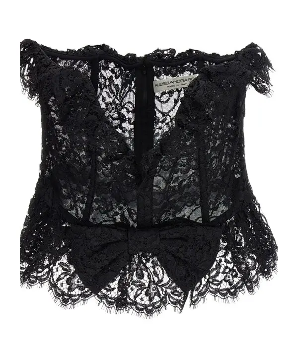 Alessandra Rich Strapless Lace Vest With Bow Detail