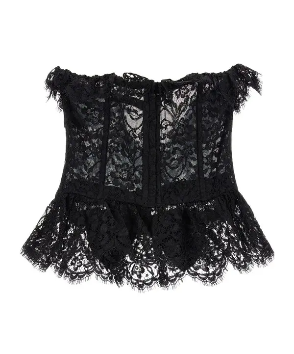 Alessandra Rich Strapless Lace Vest With Bow Detail