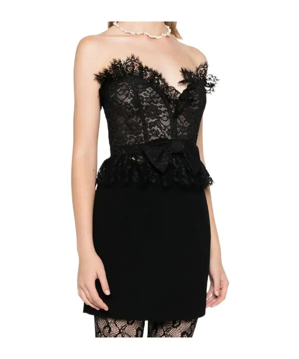 Alessandra Rich Strapless Lace Vest With Bow Detail