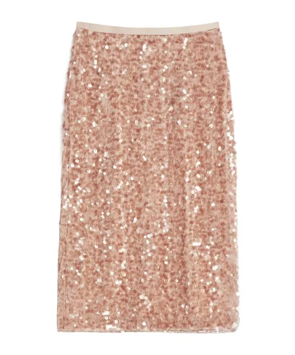 Max Mara Sequined Midi Skirt With Ribbon Waistband