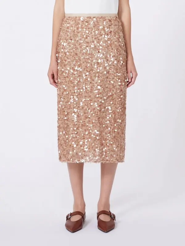 Max Mara Sequined Midi Skirt With Ribbon Waistband