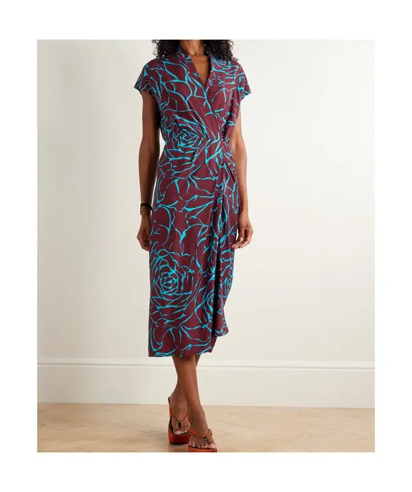 Dries Van Noten Wrap-style Printed Midi Dress - Wine Red