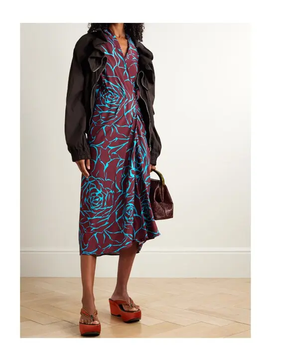 Dries Van Noten Wrap-style Printed Midi Dress - Wine Red