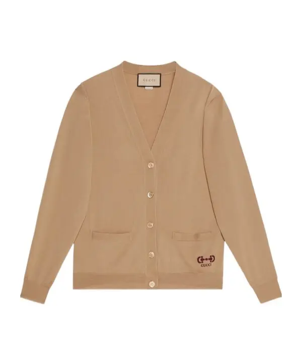 Gucci Gg Intarsia Knit Cardigan - Camel/ebony