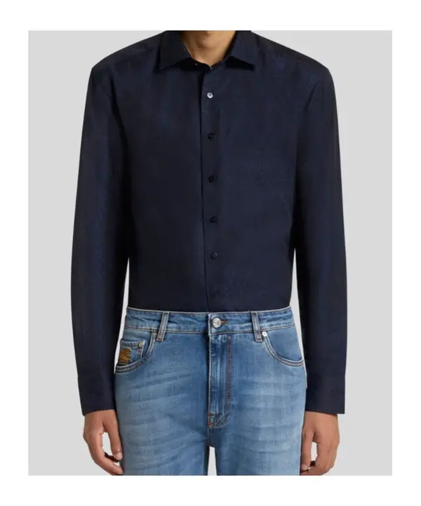 Etro Cotton Jacquard Shirt - Navy Blue