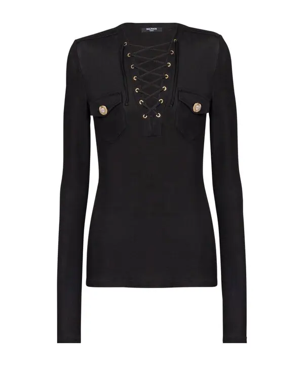 Balmain Long-sleeved Lace-up Top
