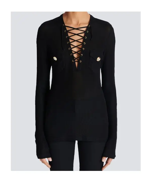 Balmain Long-sleeved Lace-up Top