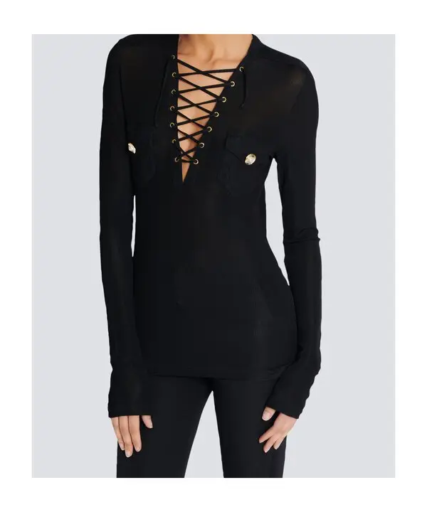 Balmain Long-sleeved Lace-up Top