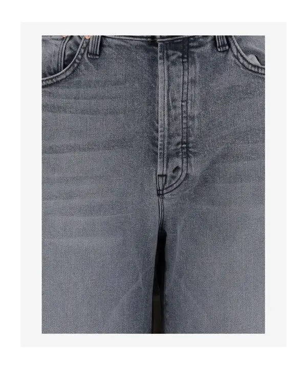 MOTHER Logo Patch Wide Leg Jeans - Gray