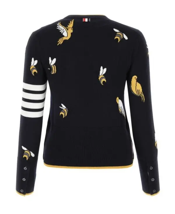 Thom Browne Animal Embroidered Crew Neck Jumper With Button Detail