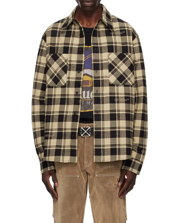 Off-White Checked Long-sleeved Shirt - Nude