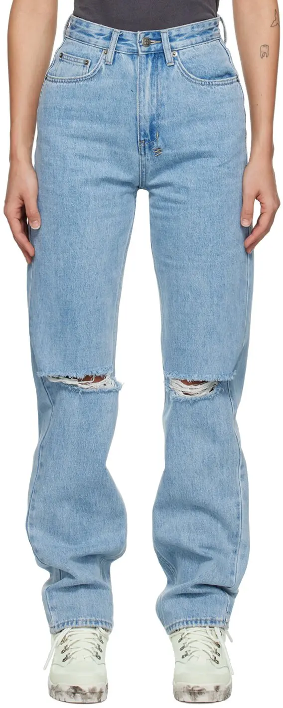 Ksubi Light Wash Distressed Straight Leg Jeans - Blue