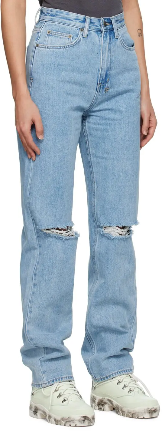 Ksubi Light Wash Distressed Straight Leg Jeans