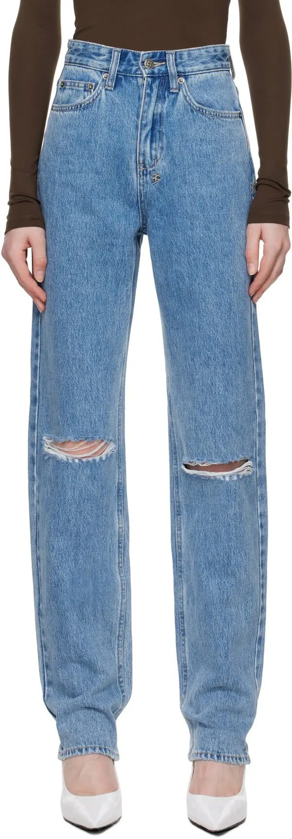 Ksubi Light Wash Distressed Straight Leg Jeans