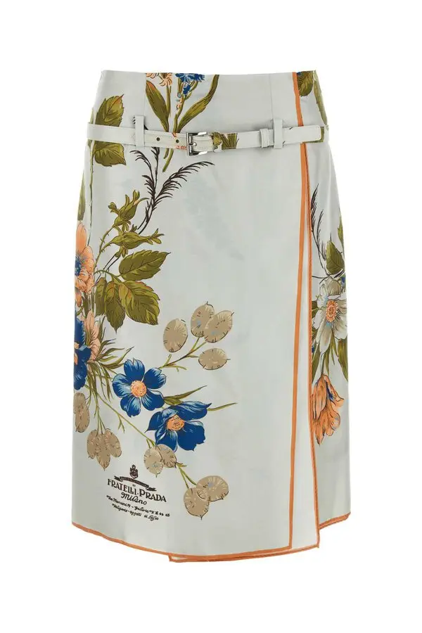 Prada Belted Floral Print Skirt - No