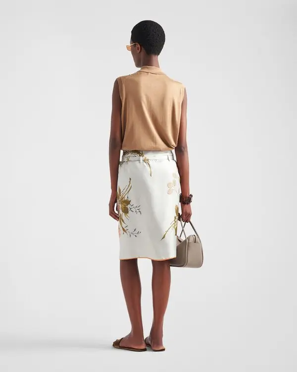 Prada Floral Printed Belted Midi Skirt