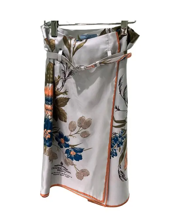 Prada Floral Printed Belted Midi Skirt