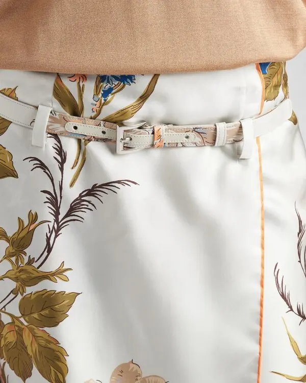 Prada Floral Printed Belted Midi Skirt