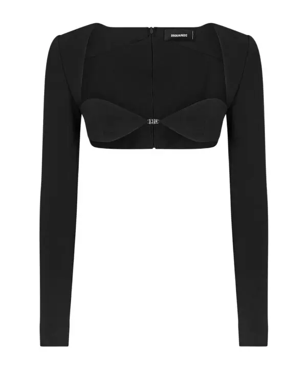 Dsquared2 Cropped Long Sleeve Top With Logo Plaque