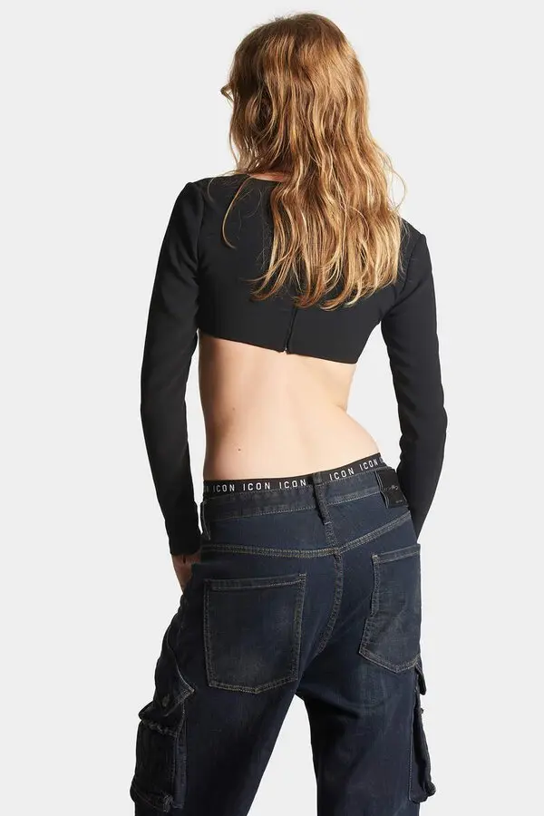 Dsquared2 Cropped Long Sleeve Top With Logo Plaque