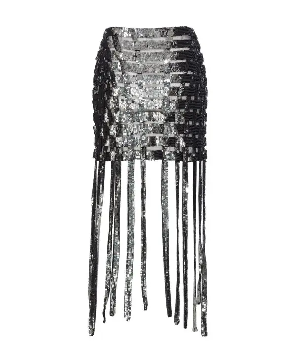 Pinko Sequined Gladiator Skirt With Fringe Detailing