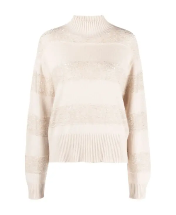 Brunello Cucinelli Striped Roll Neck Knitted Jumper - Desert Yellow