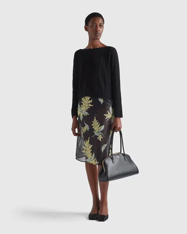 Prada Embroidered Organza Midi-skirt