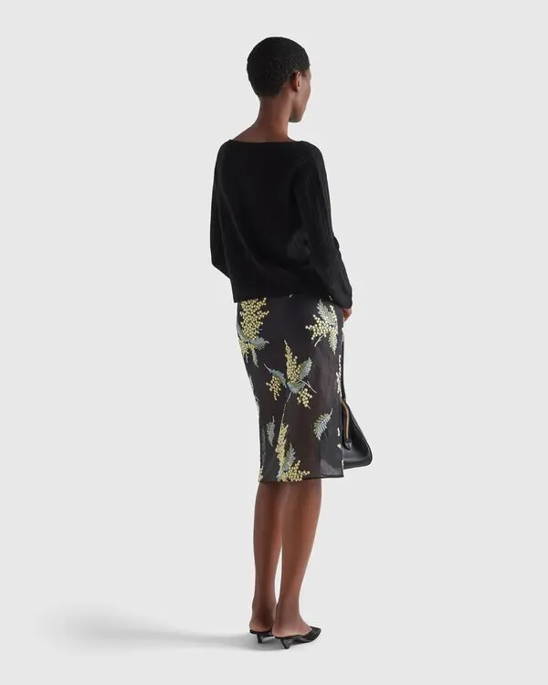 Prada Embroidered Organza Midi-skirt