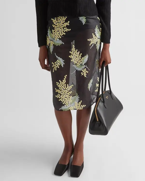 Prada Embroidered Organza Midi-skirt
