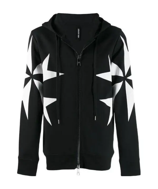 Neil Barrett Cross-printed Zippered Hoodie - Black