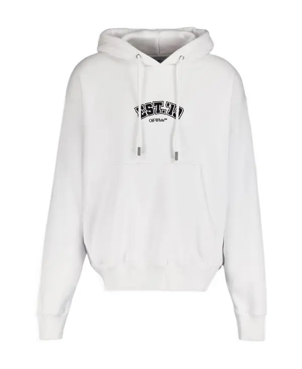 Off-White Cotton Hoodie With Graphic Prints